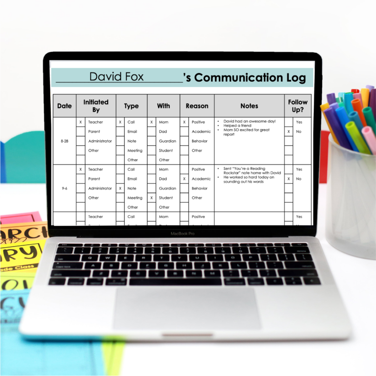 Parent Call Log Template for Teachers: Foxwell Forest